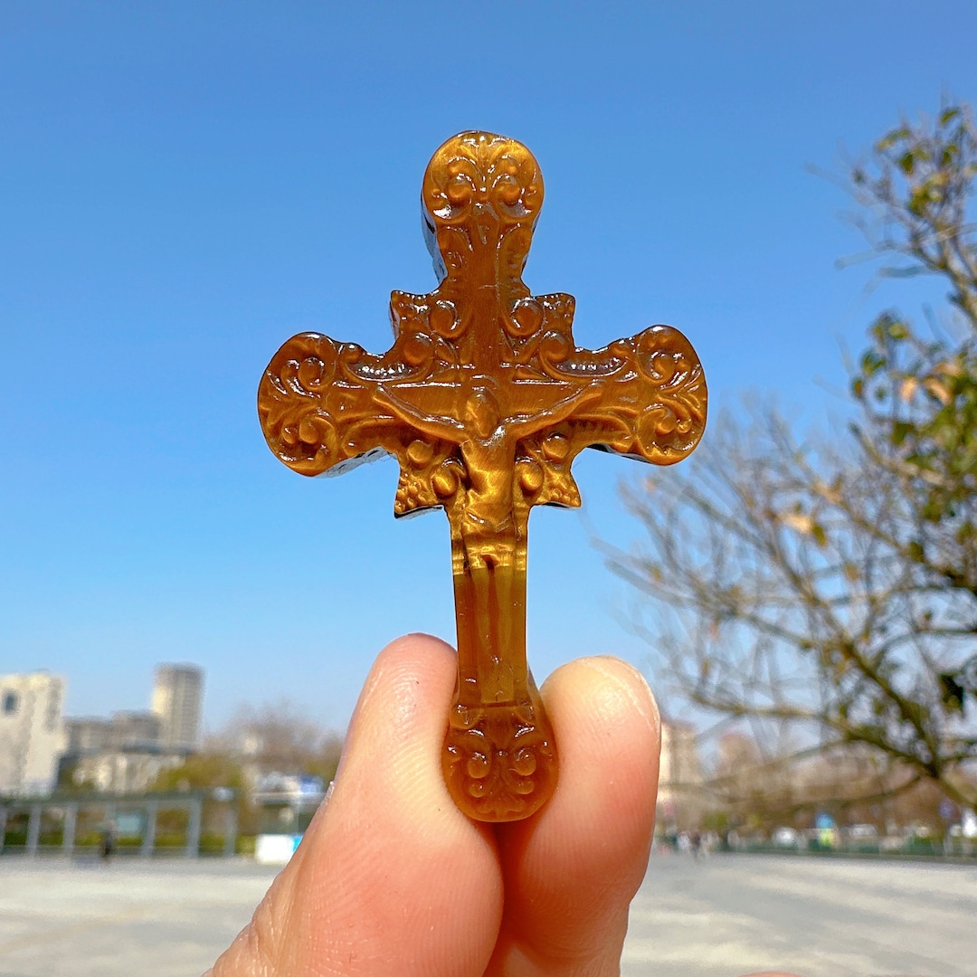 1pc Natural Tiger's-eye Crucifix,quartz Crystal Cross,crystal Heal,hand ...