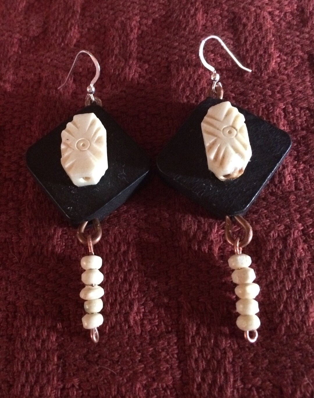 Wood and Vintage Carved Bone Earrings - Etsy