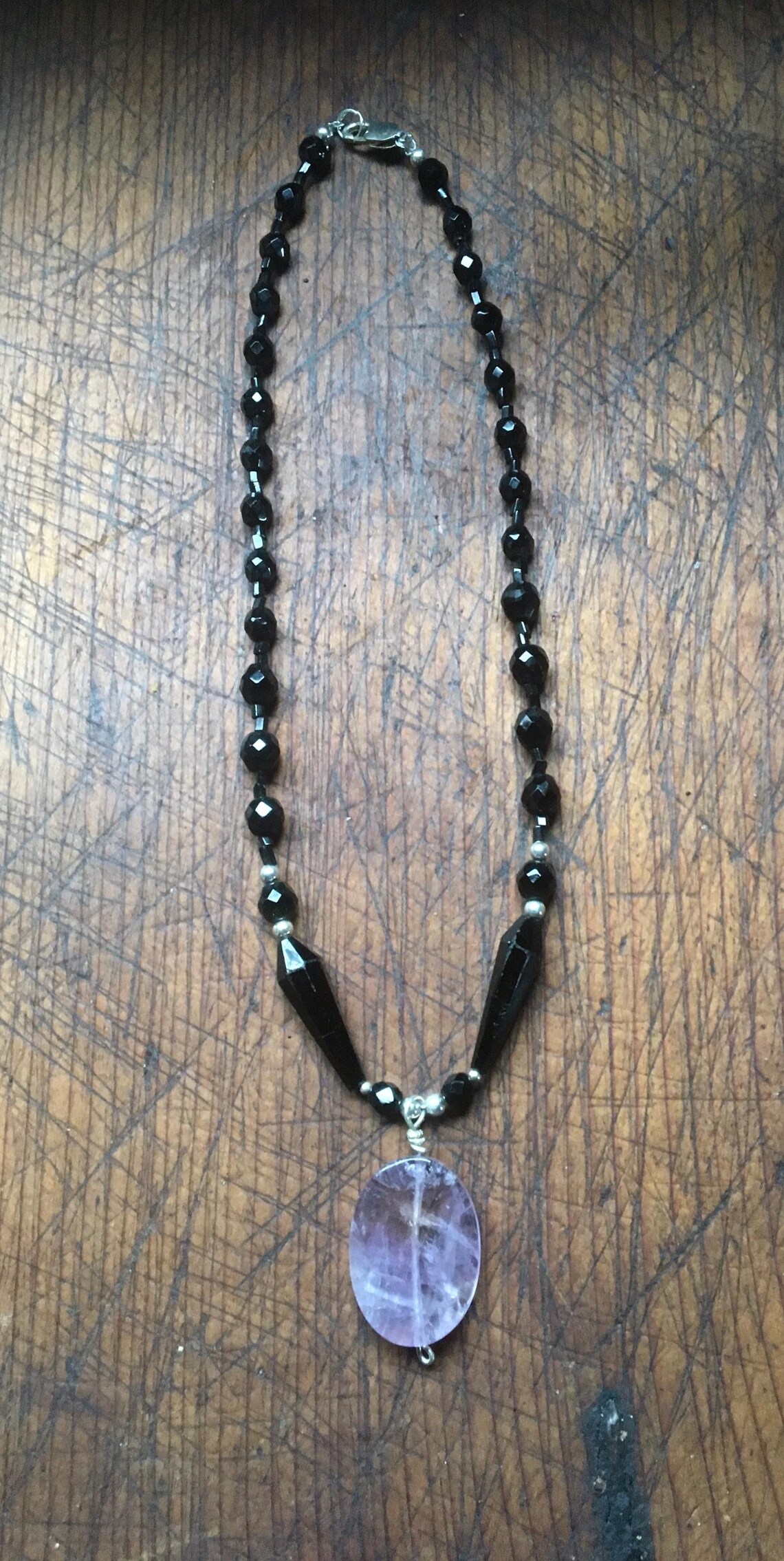 Amethyst & French Jet Pendant Necklace - Etsy