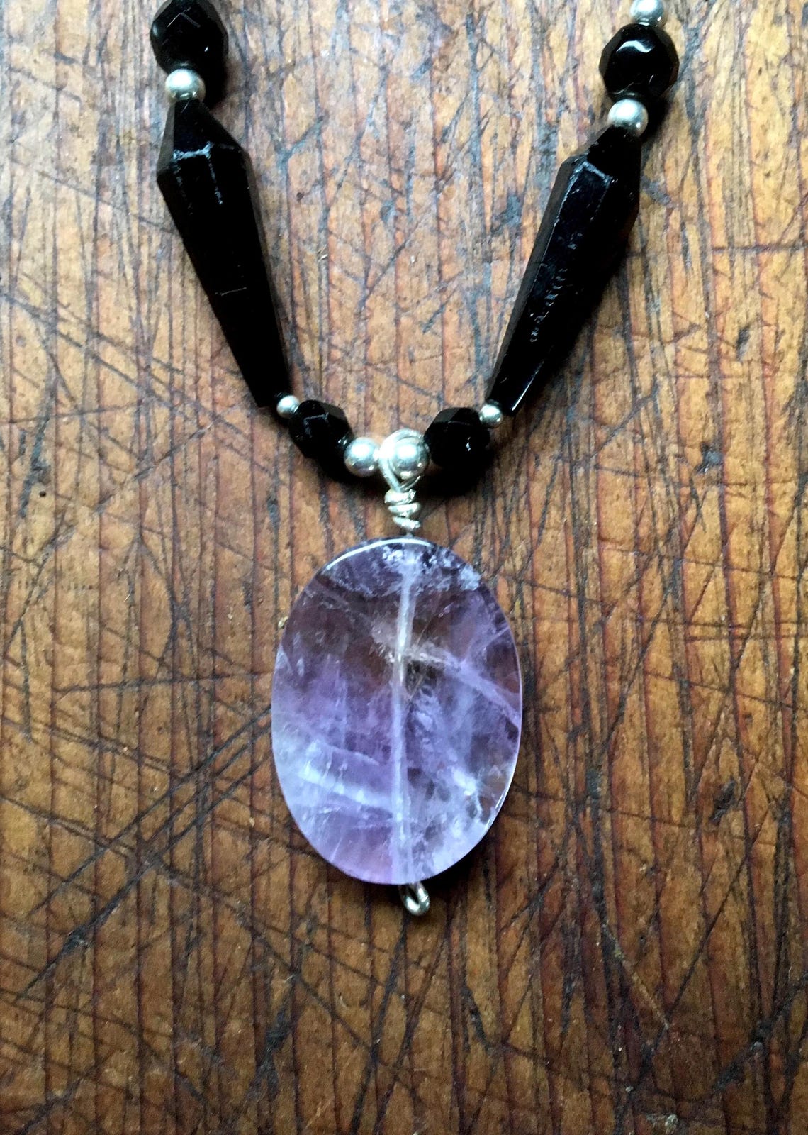 Amethyst & French Jet Pendant Necklace - Etsy