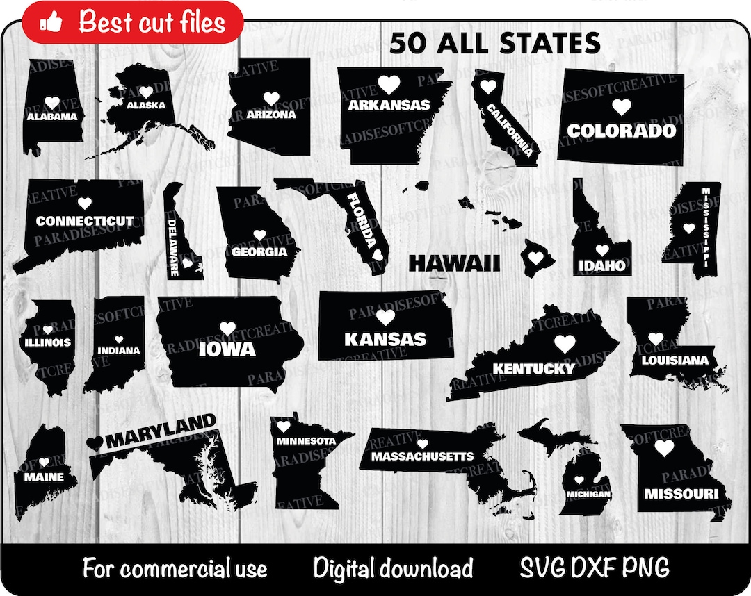 All 50 States SVG Bundle, United States Svg, US Silhouettes and Cut ...
