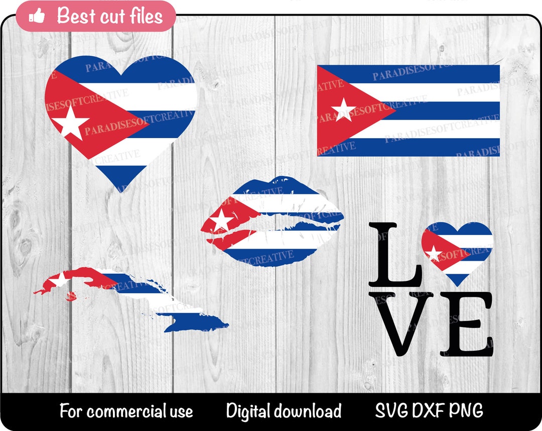 Cuba Flag SVG, Cuba Heart DXF, Cuba Love PNG, I Love Cuba, Cuban Flag ...