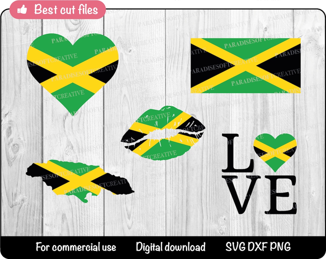 Jamaica Flag SVG, Jamaica Heart DXF, Jamaica Love PNG, I Love Jamaica ...