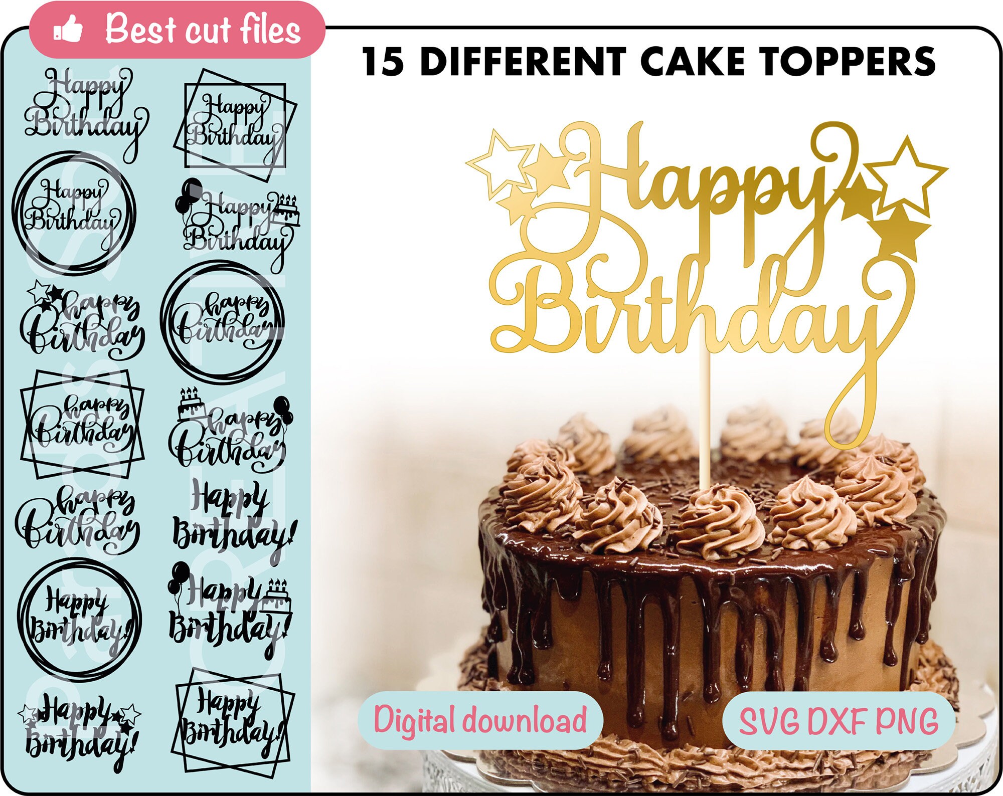 Brithday Cake Topper SVG Happy Birthday SVG Happy Birthday - Etsy