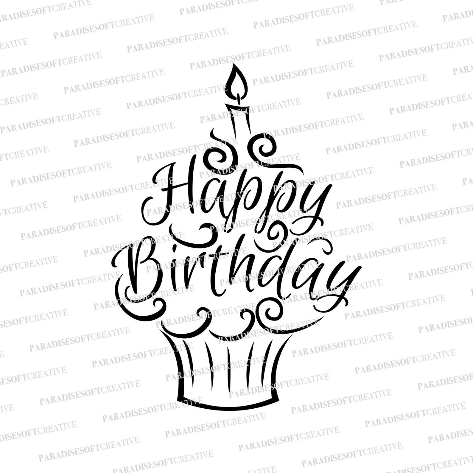Birthday Cupcake Svg, Happy Birthday Card, Cupcake With Candle, Cupcake ...