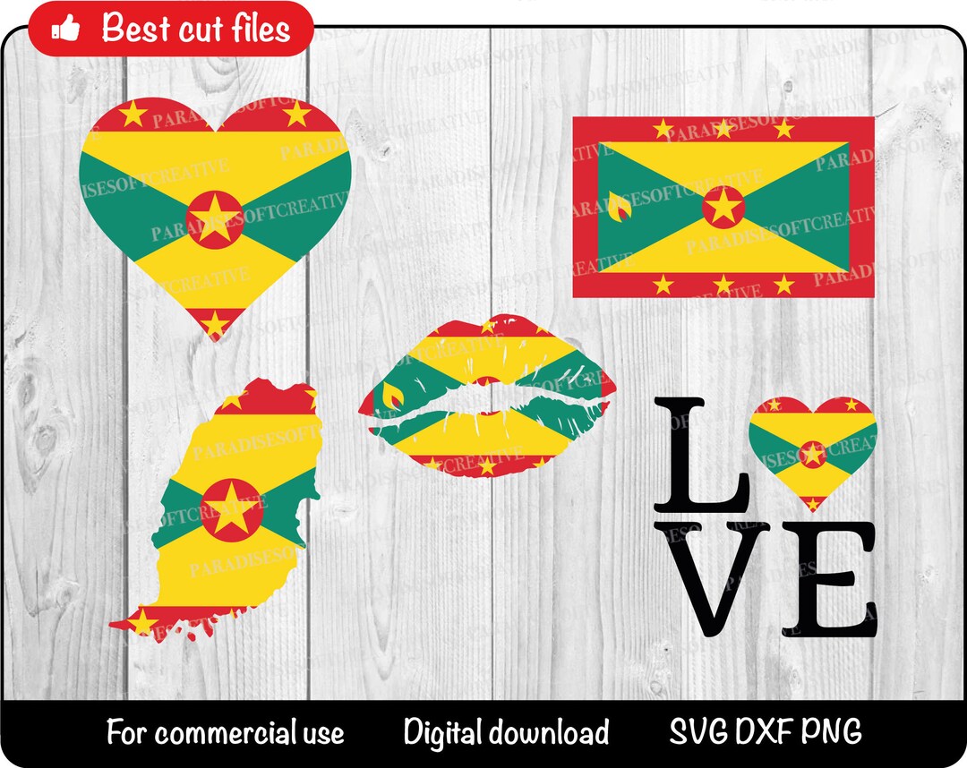 Grenada Flag SVG, Grenada Heart Svg, Grenada Love SVG, Love Grenada DXF, Grenada Bundle ...