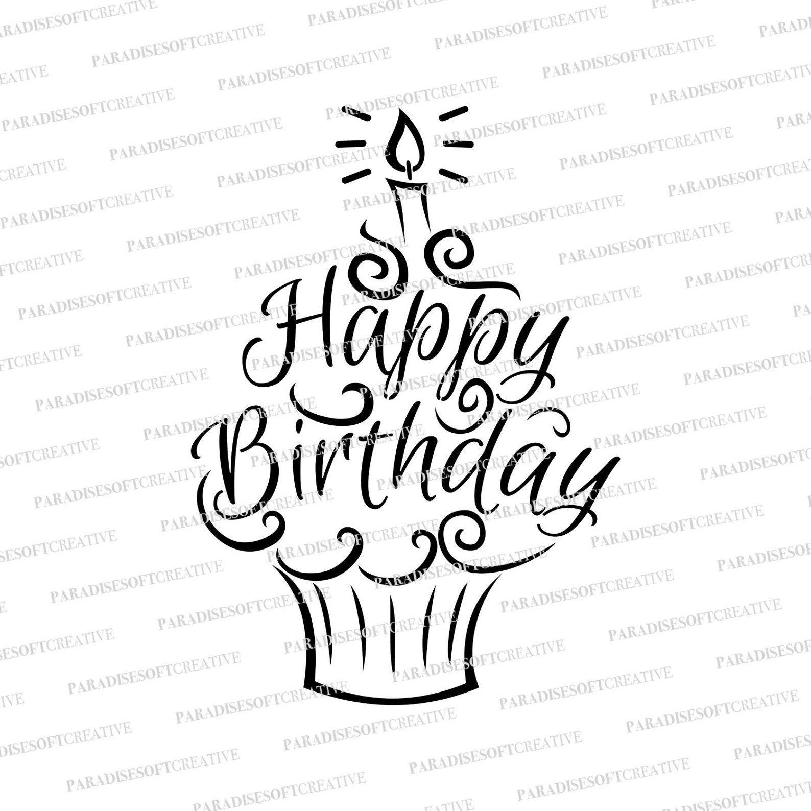 Birthday Cupcake Svg, Happy Birthday Card, Cupcake With Candle, Cupcake ...