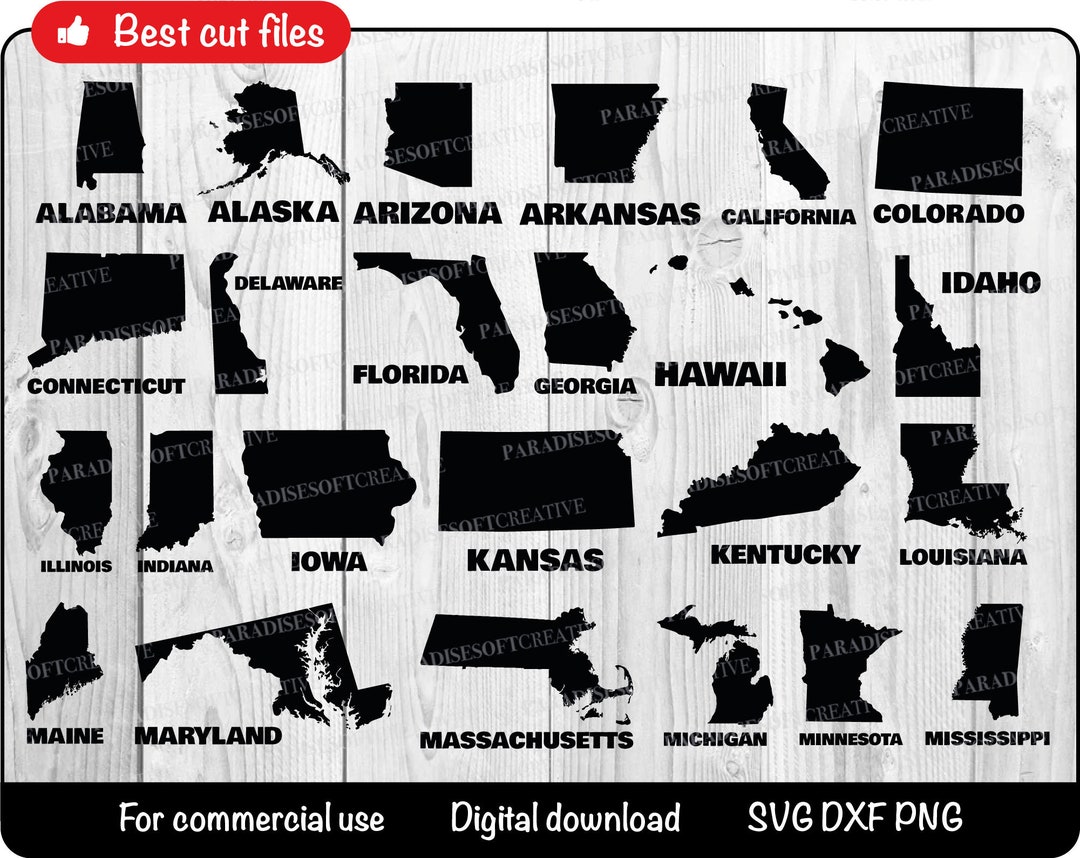 All 50 States SVG Bundle, United States Svg, US Silhouettes and Cut ...