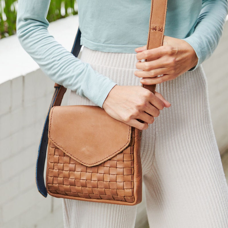 Leather Basket Weave Handbag - Etsy
