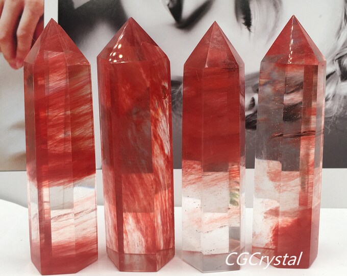 2pc Red Smelting Stone Quartz Crystal Obelisk,home Decoration,crystal ...