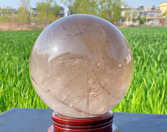 18.4LB Natural Smoky Quartz With Copper Hair Sphere,quartz Crystal Ball ...