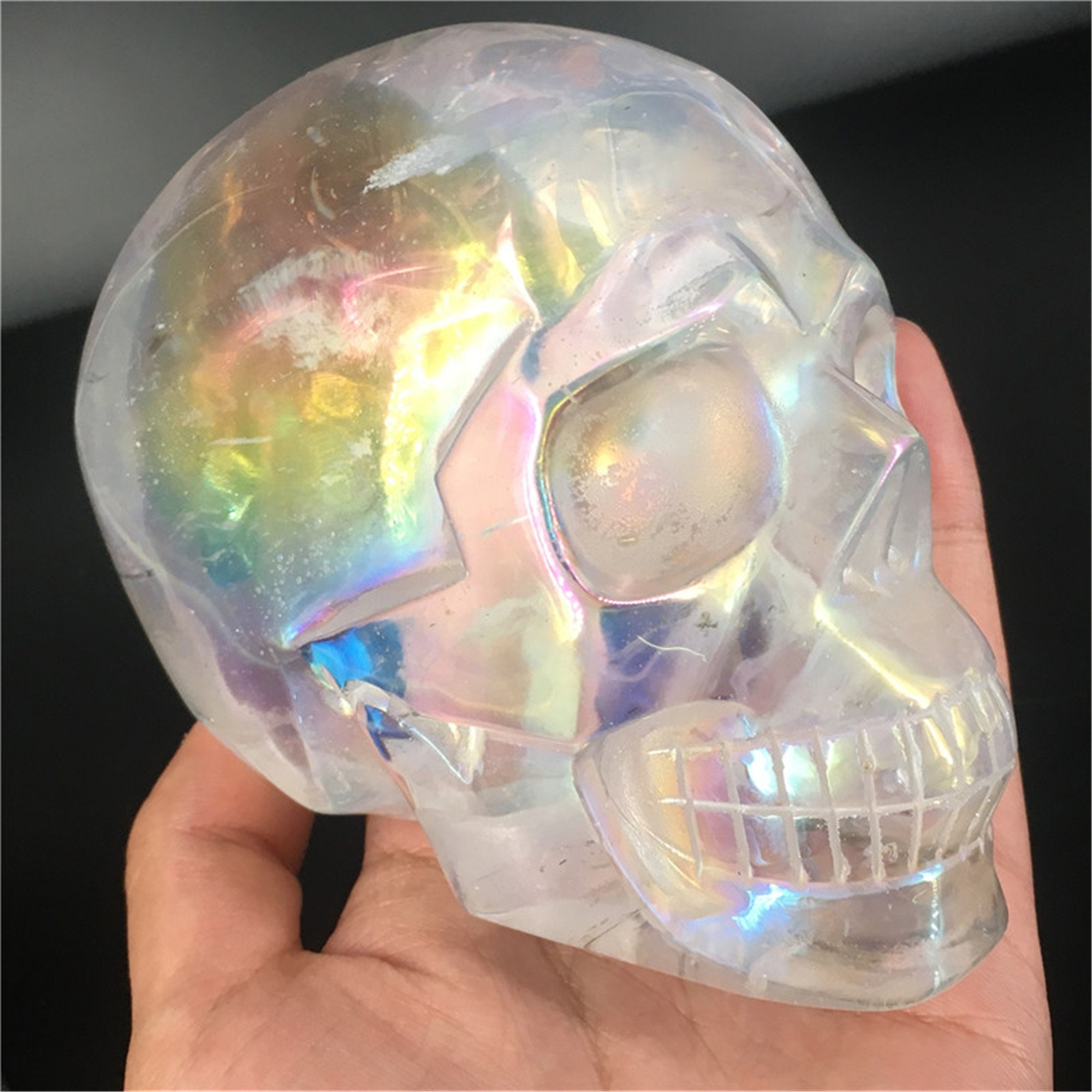 4 Titanium Rainbow Skull Carved Quartz Skull Healing | Etsy