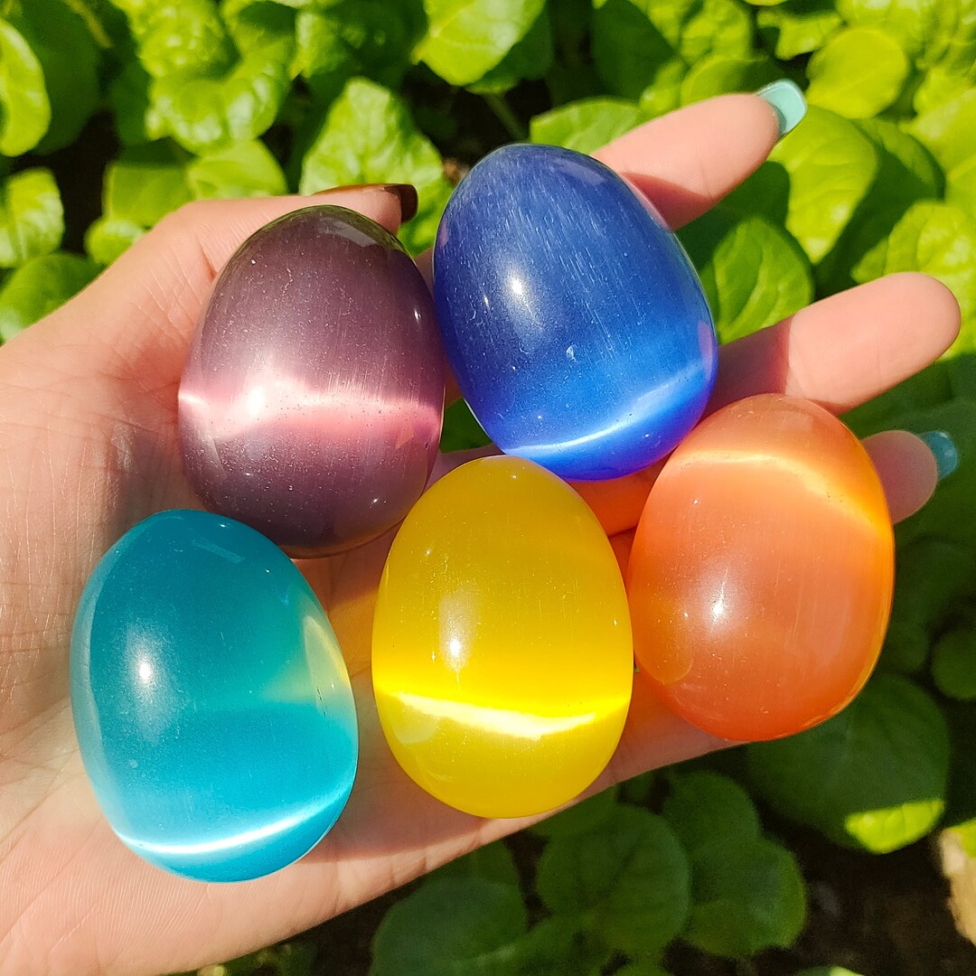 80g Rainbow Mix Cat's Eye Stone Egg,quartz Egg,crystal Healing,reiki ...