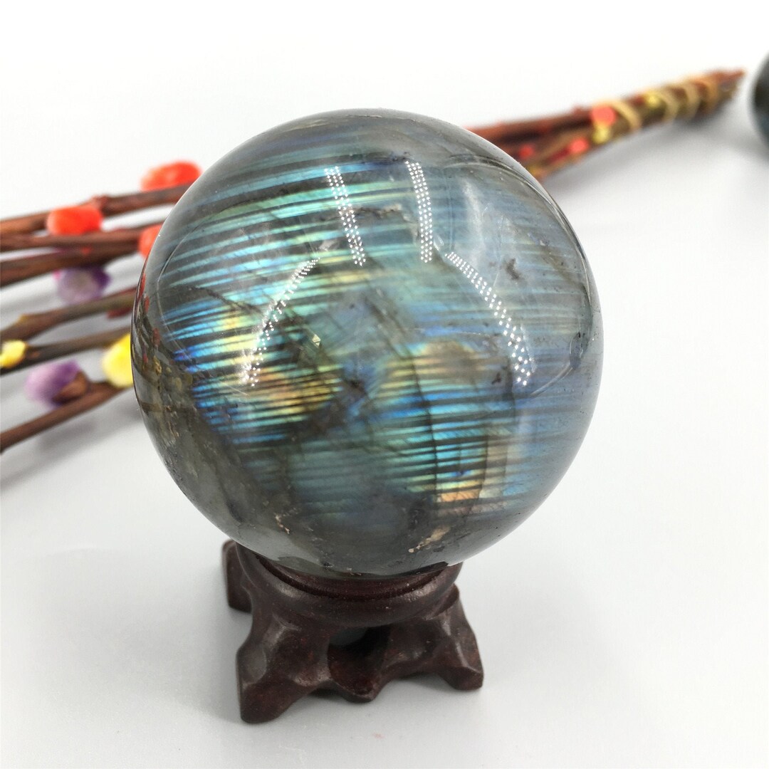 Boule de cristal de quartz de sphère de Labradorite naturelle de 40 ...