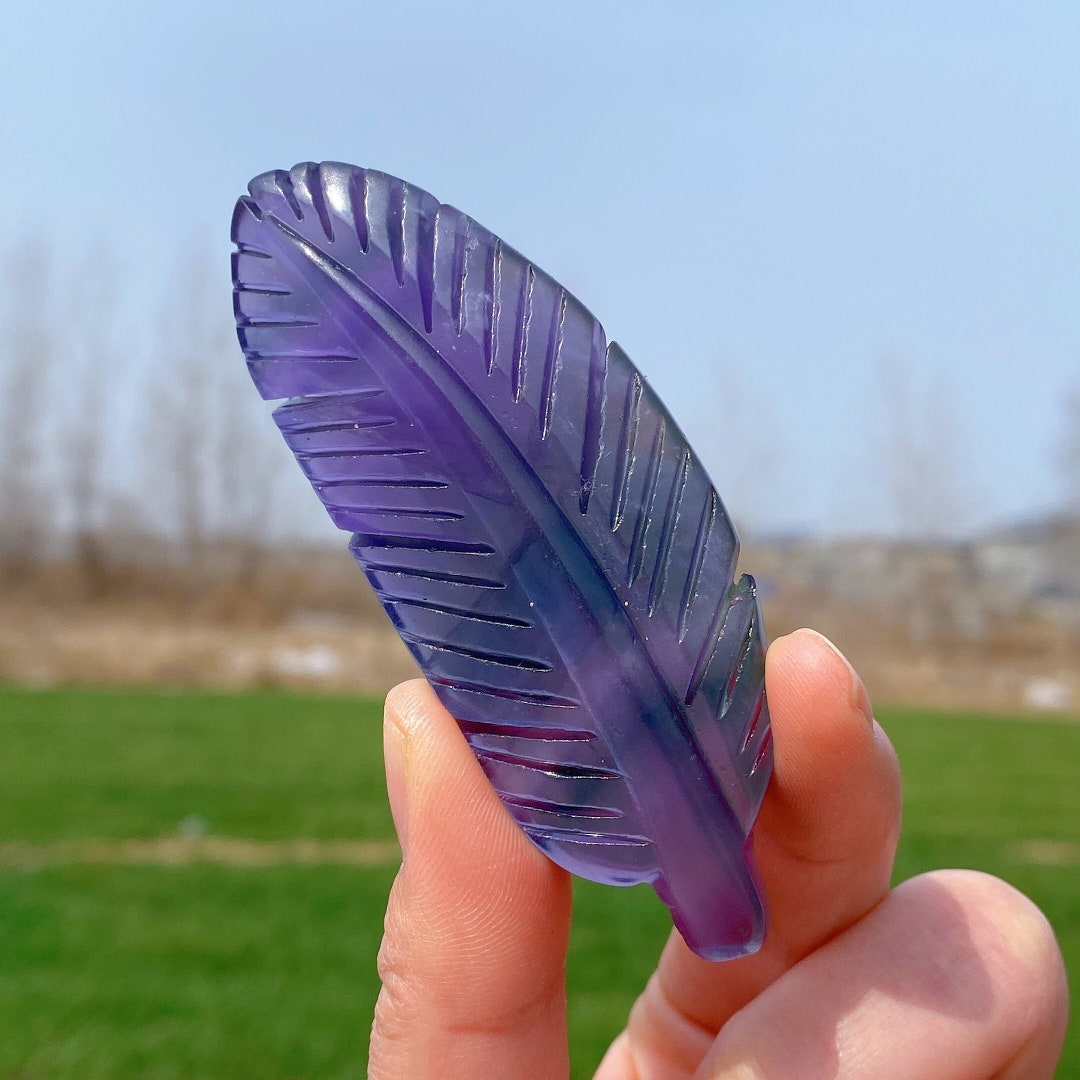 3 Natural Purple Fluorite Feather,quartz Crystal Feather,crystal Carved ...
