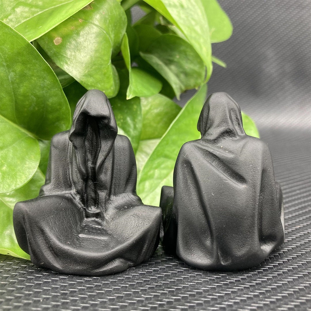 2 Hand Carved Natural Obsidian Grim Reaper,quartz Crystal,home ...