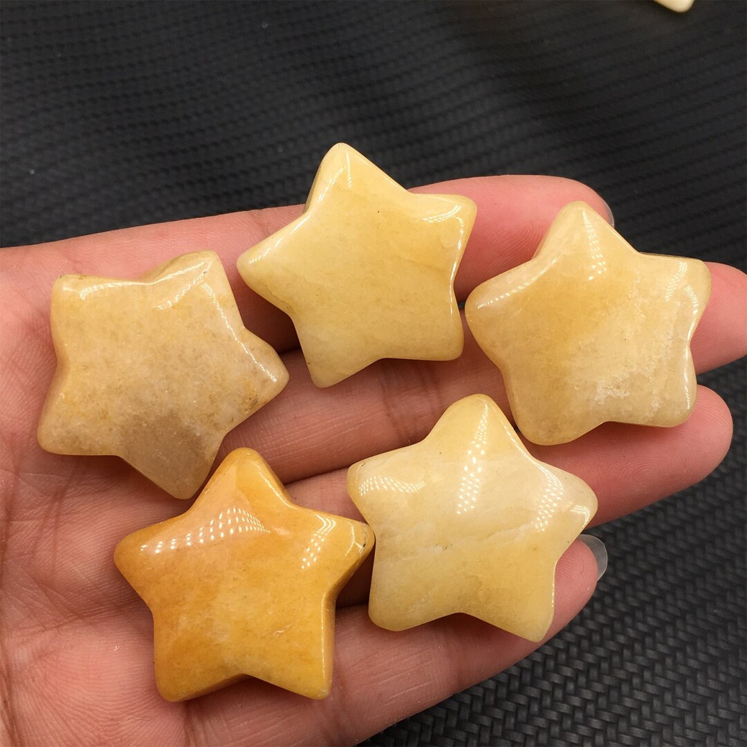 5PC Natural Yellow Jade Quartz Crystal Star,carved Quartz Crystal Stars ...