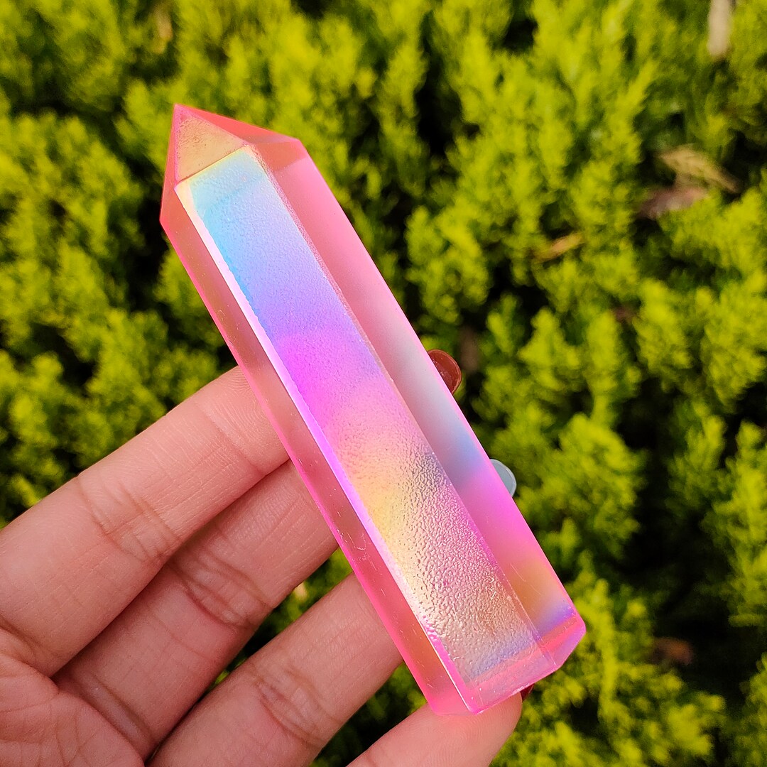 1pc 65G Natural Pink Titanium Aura Melting Stone Obelisk,quartz Wand ...