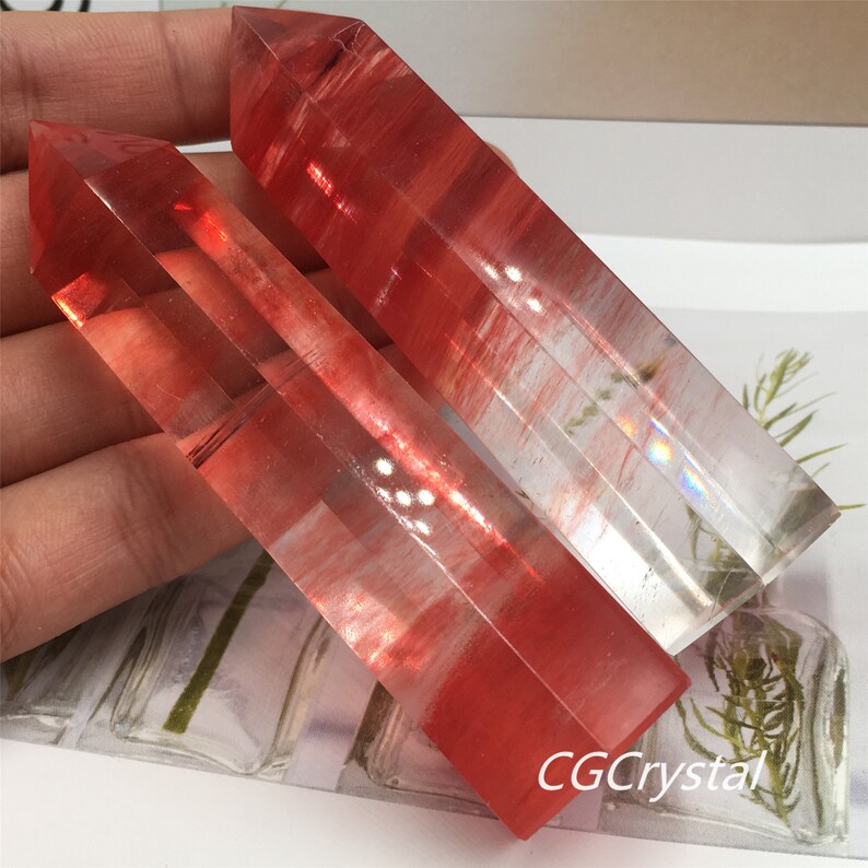 2pc Red Smelting Stone Quartz Crystal Obeliskhome - Etsy