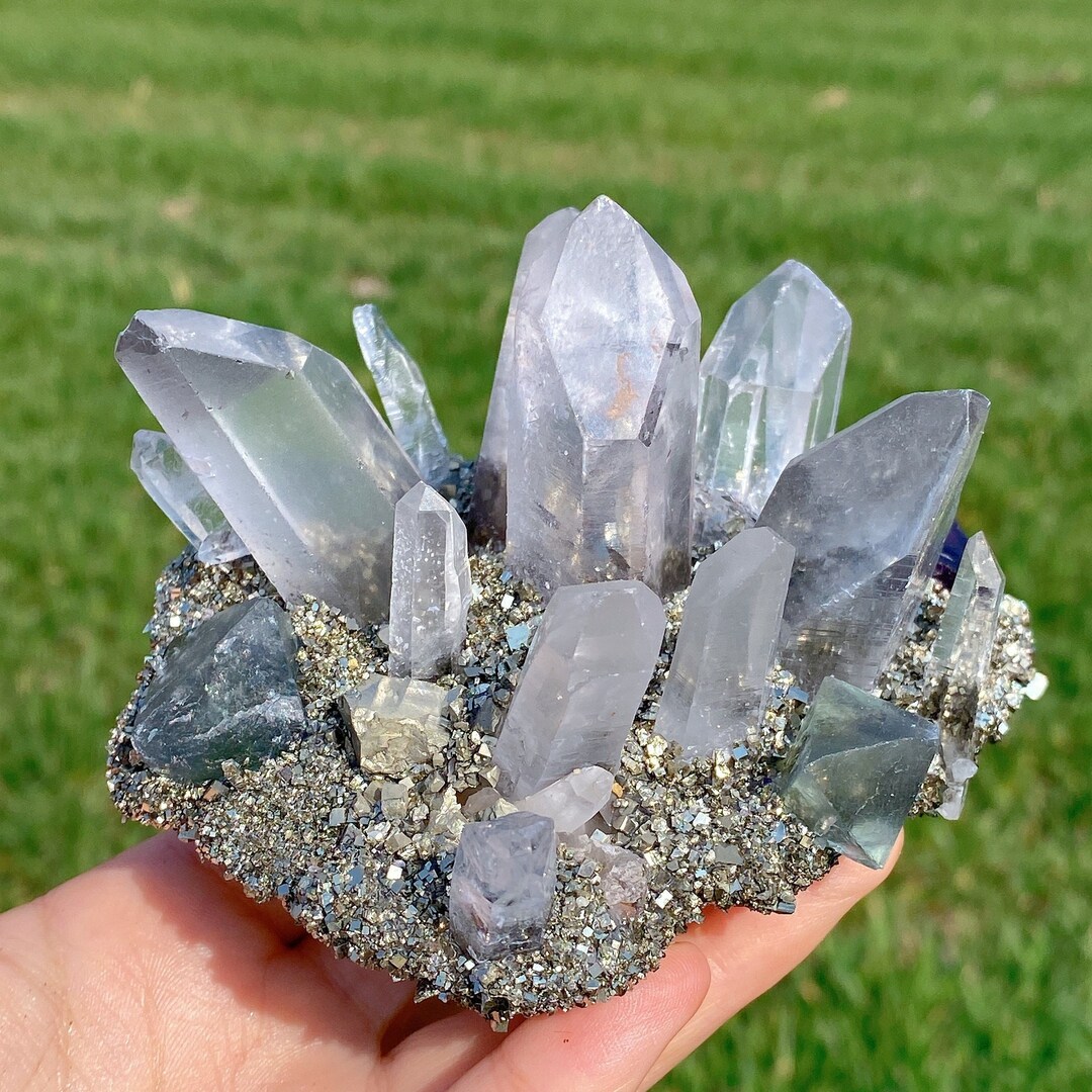 500g Natural Clear Quartz Cluster,pyrite Crystal Cluster,rock,crystal ...