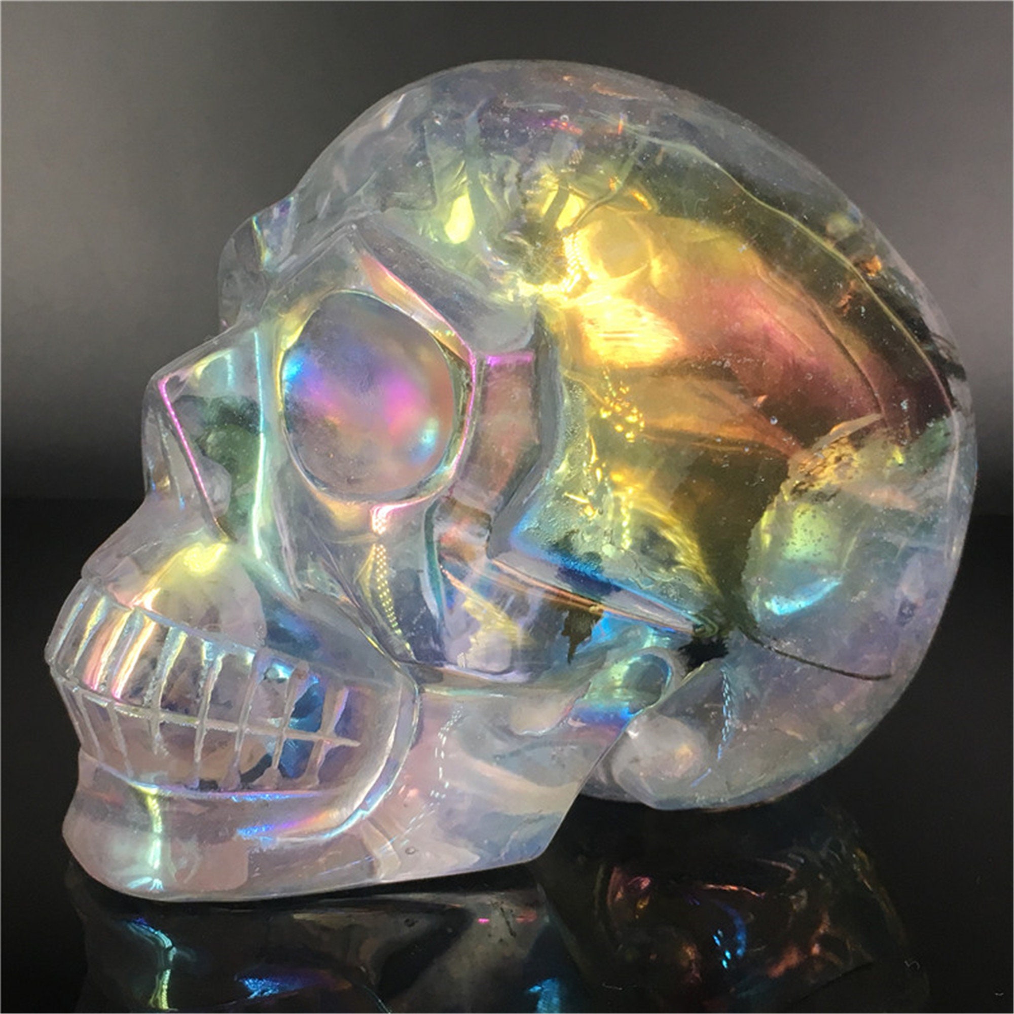 4 Titanium Rainbow Skull Carved Quartz Skull Healing | Etsy