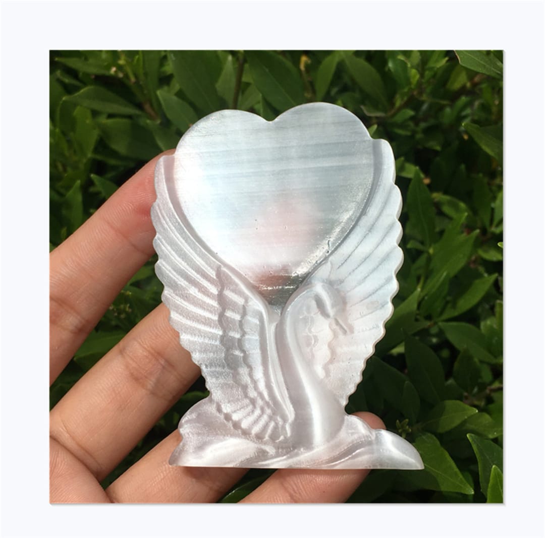1pc Natural Selenite Swan,quartz Crystal Heart Wing Swan,gypsum,crystal ...