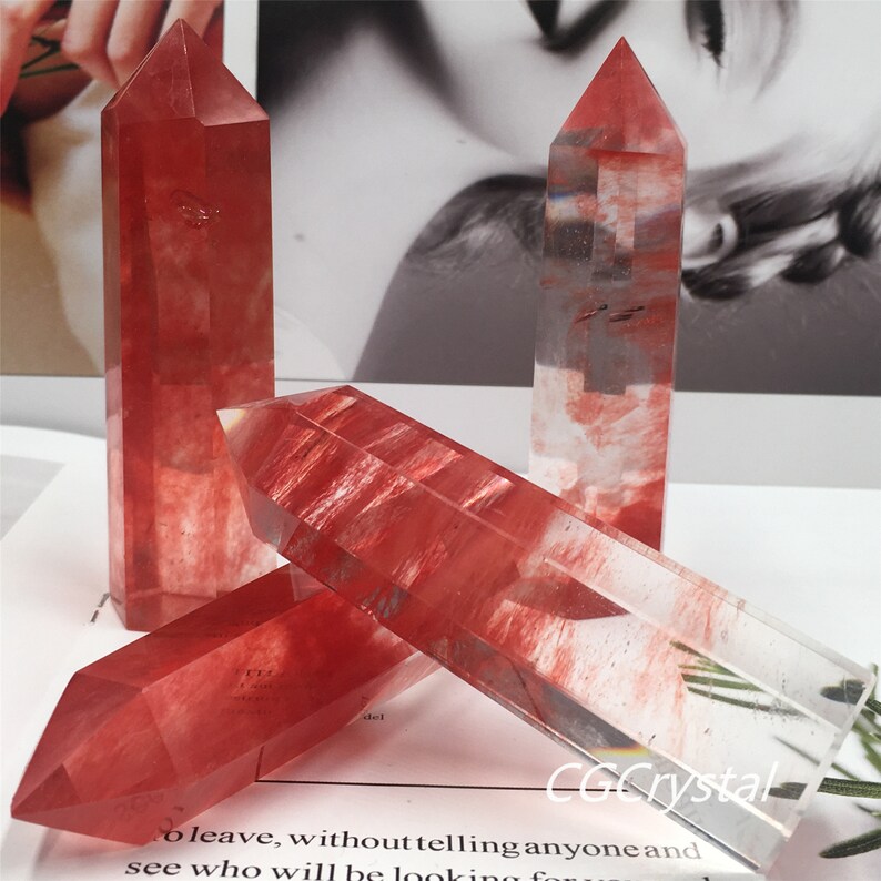2pc Red Smelting Stone Quartz Crystal Obeliskhome - Etsy