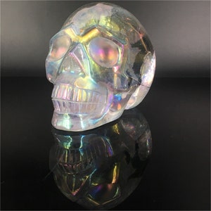 4 Titanium Rainbow Skull Carved Quartz Skull Healing Titanium Crystal ...