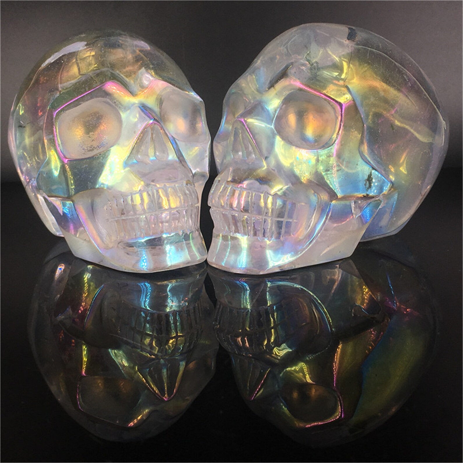 4 Titanium Rainbow Skull Carved Quartz Skull Healing | Etsy