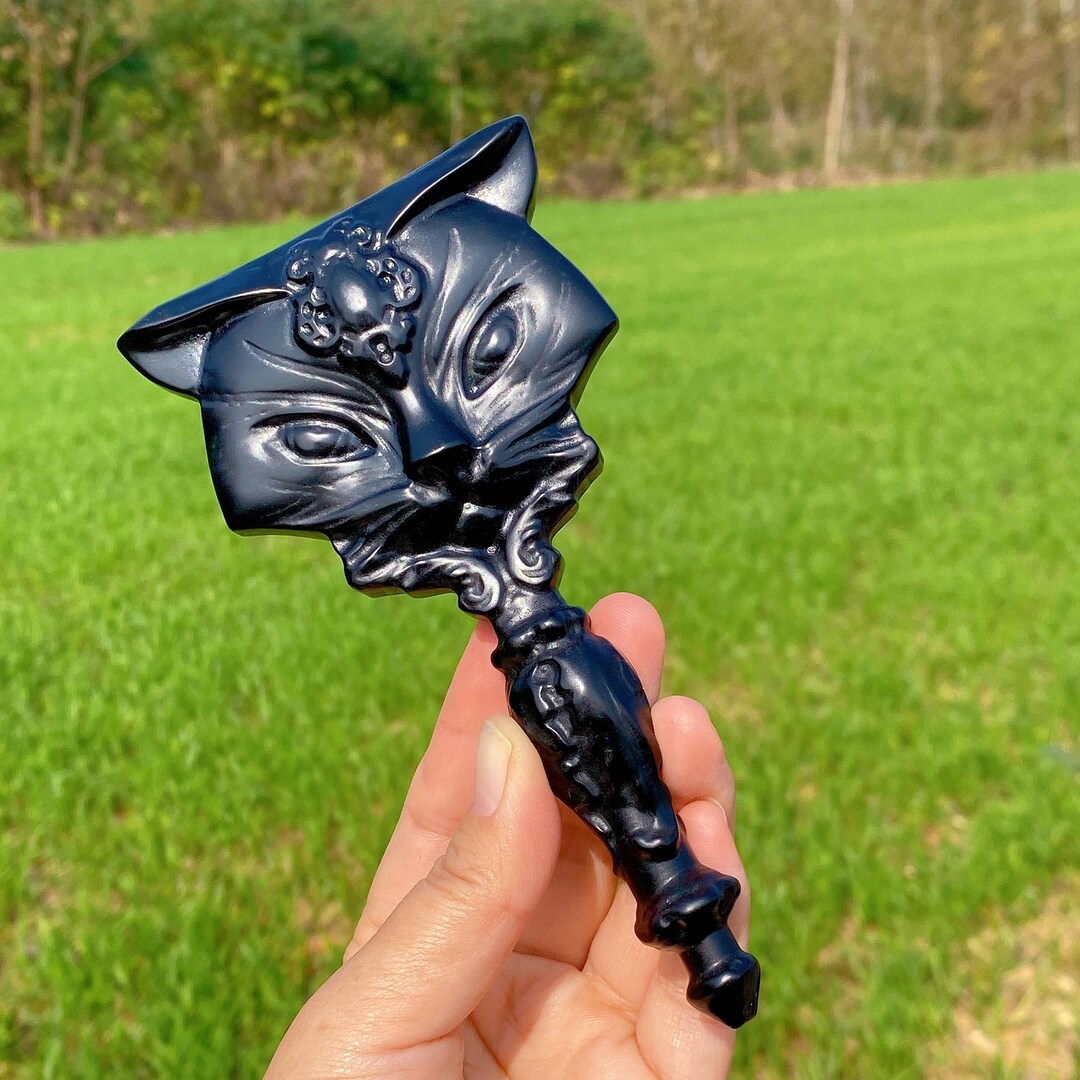 5.9 Natural Obsidian Magic Cat Mirror,quartz Crystal Mirror,crystal ...
