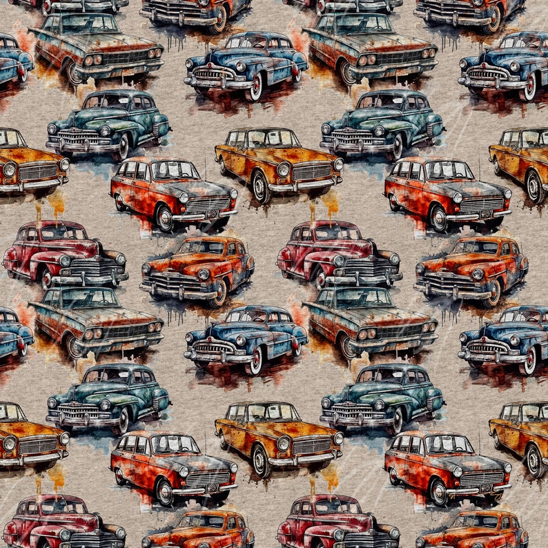 Classic Cars Seamless Pattern, Seamless File, Orange Car, Blue Car ...
