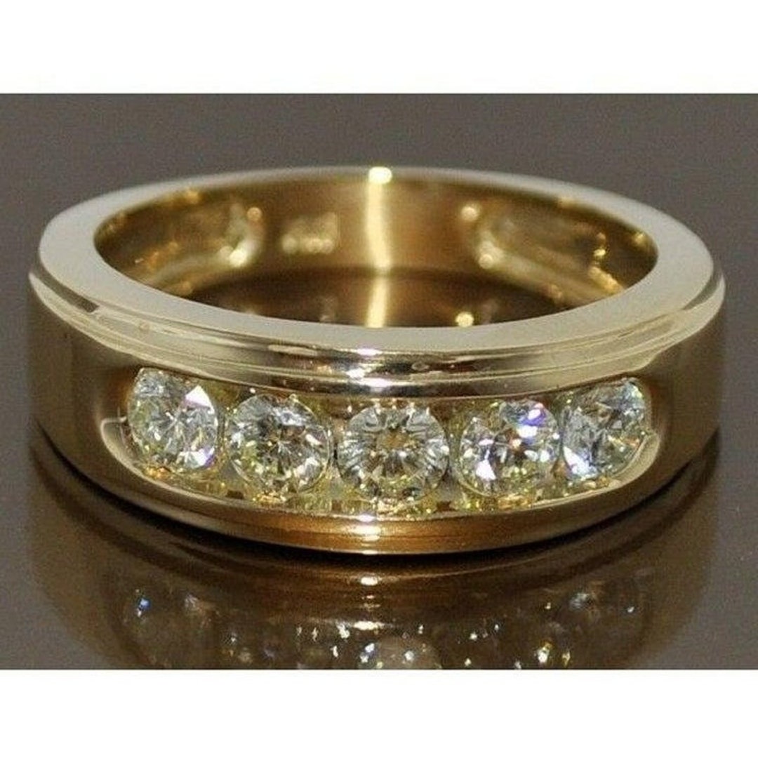 Five Stone Band, Channel Set Band, Moissanite Men's Band, Round Cut ...