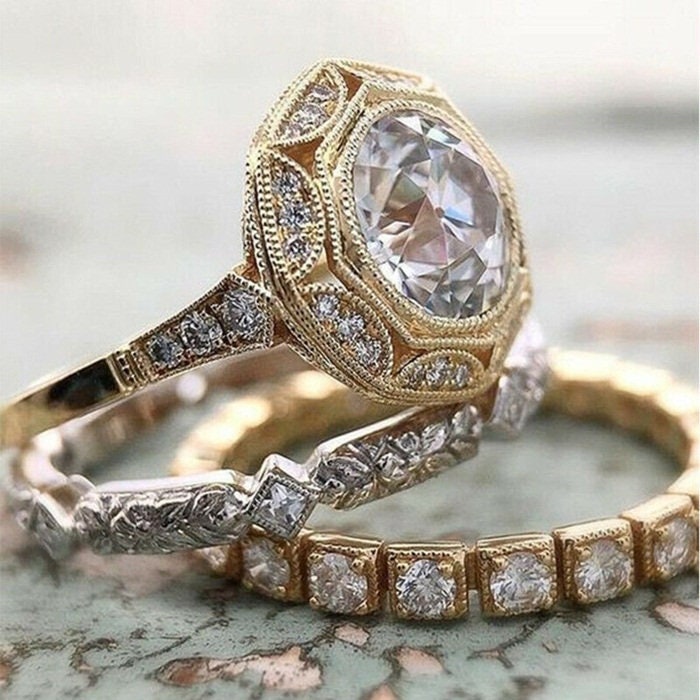 Bridal Ring Sets, Vintage Inspired Ring, 2.5 CT Old European Round Cut ...