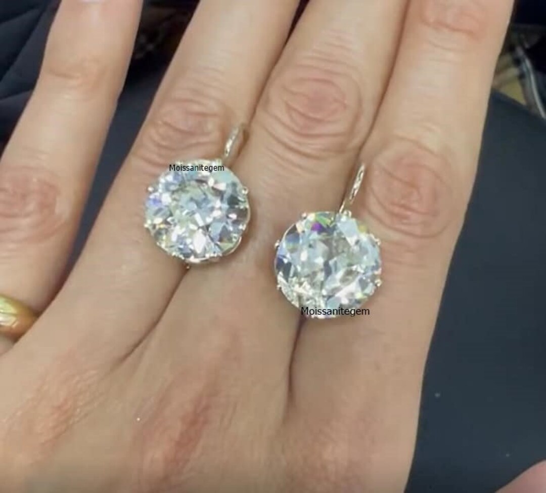Old European Round Cut Moissanite Earring, Lever Back Earring, 3 CT ...