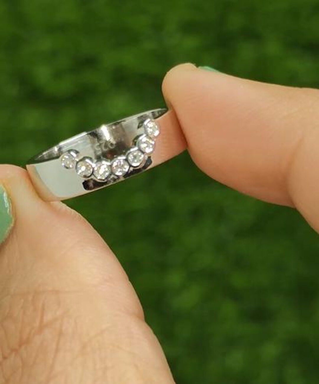 Seven Stone Wedding Ring, Thick Band Engagement Ring, Round Shape Moissanite Ring, Bezel Set ...