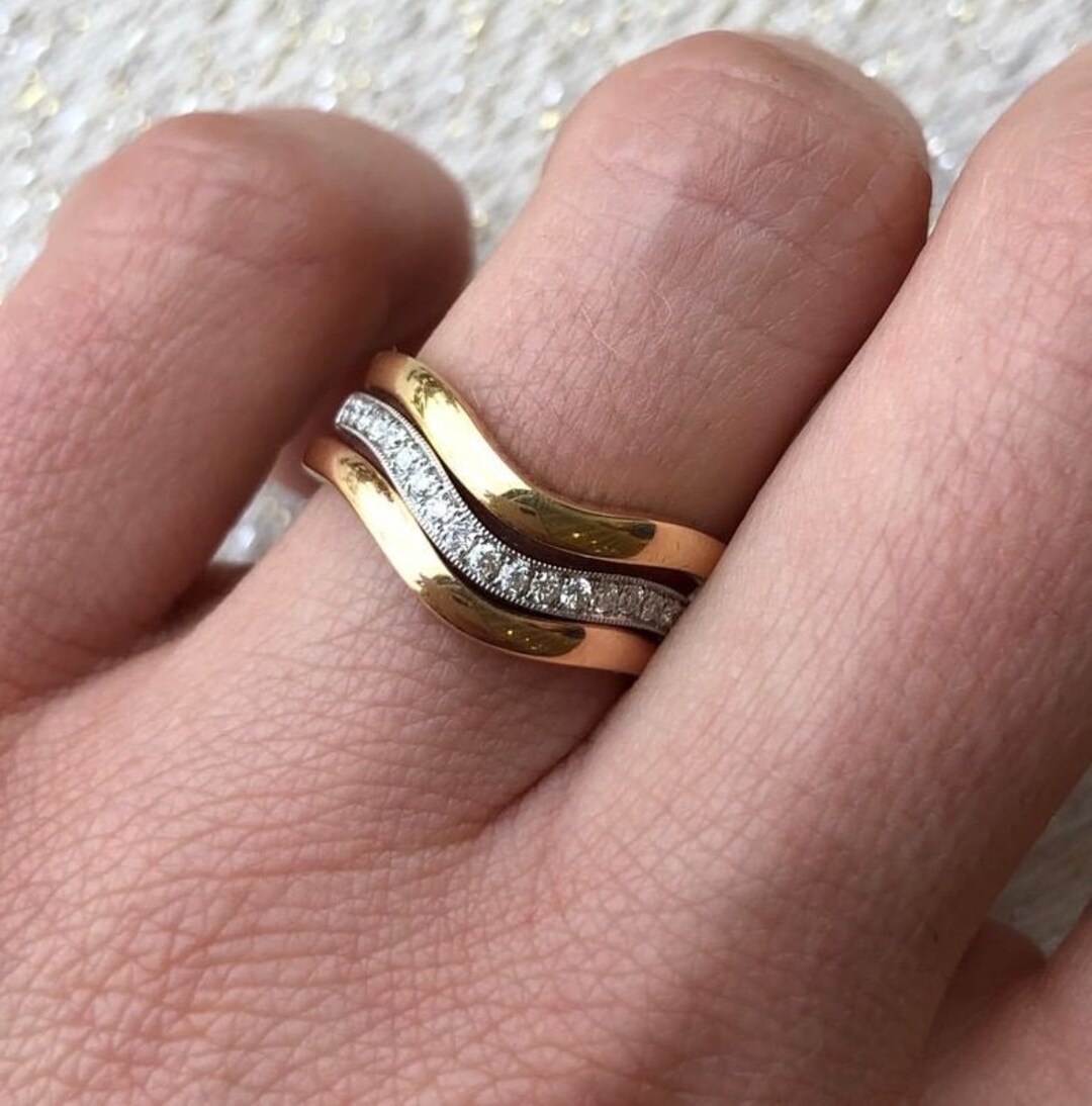 Curved Three Band, Stacking Ring Set, Three Piece Set, Full Eternity ...