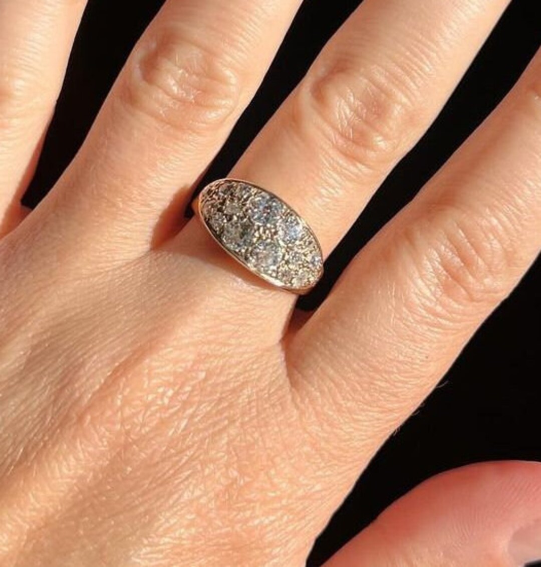 Vintage Cluster Wedding Ring, Bezel Set Engagement Ring, Round Shape ...