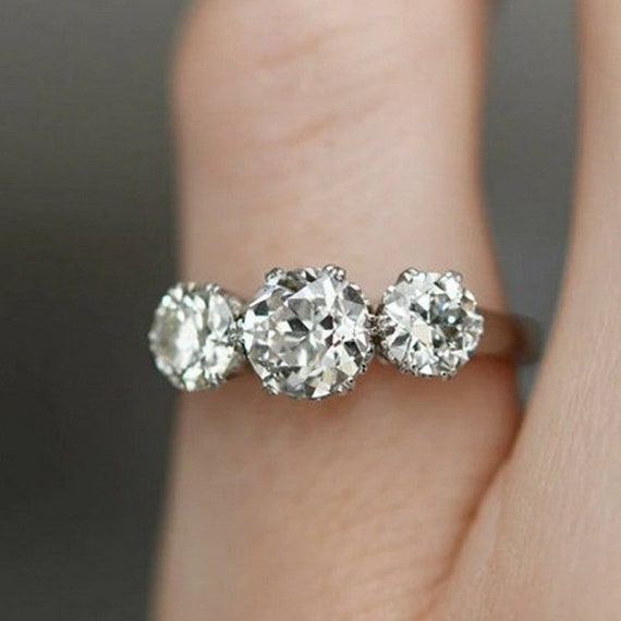 Three Stone Moissanite Engagement Ring 3.25 CT Round Cut | Etsy