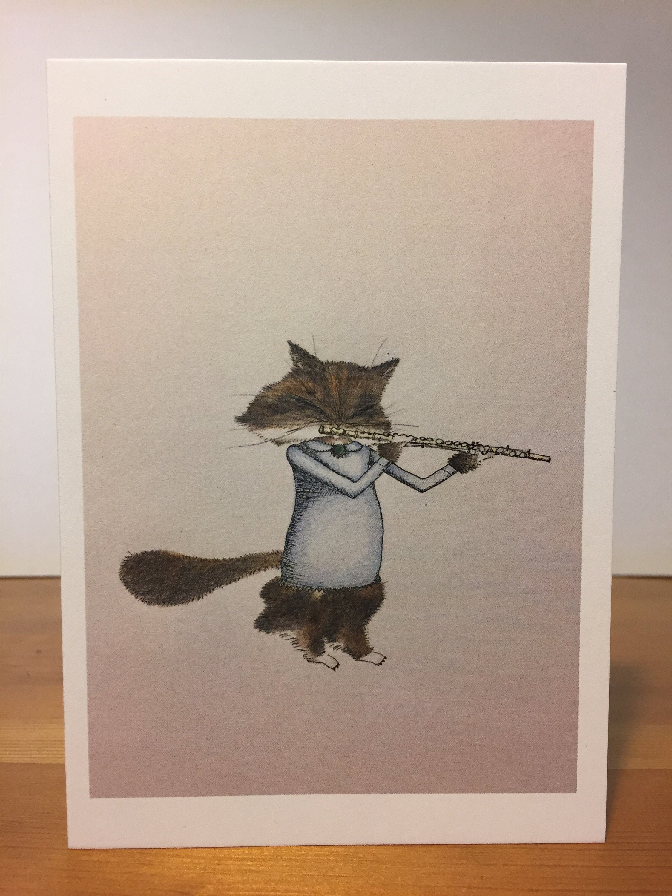 Cat Playing Flute Greeting Card - Etsy