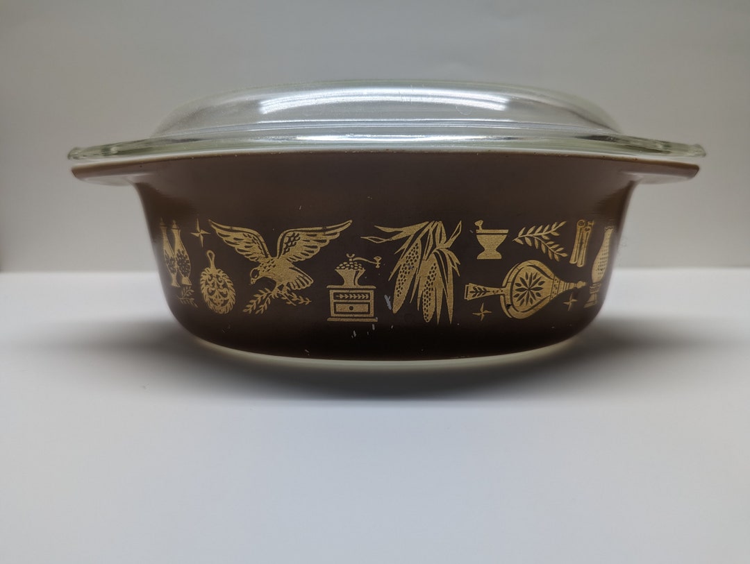 Pyrex 043 1-1/2 Quart Oval Casserole With Lid, Early American, Vintage ...
