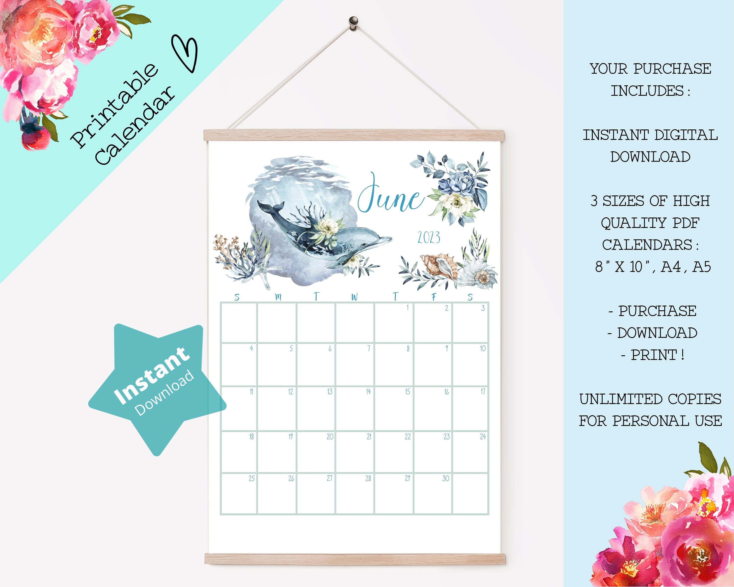 June 2023 Printable Calendar June 2023 Calendar Page Monthly - Etsy