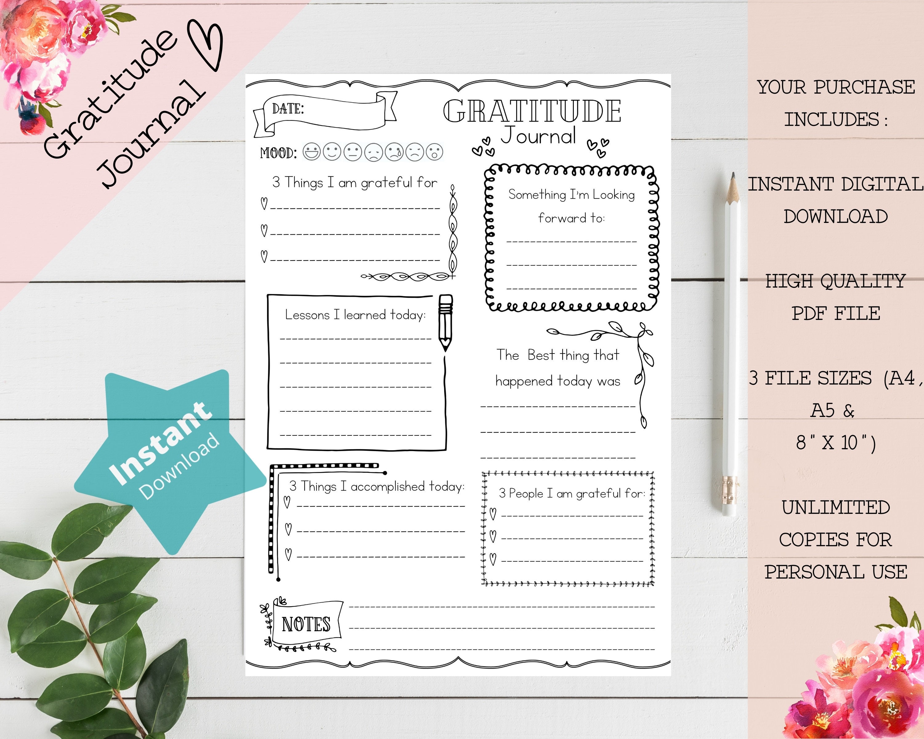 Daily Gratitude Journal Printable Gratitude Colouring Page | Etsy