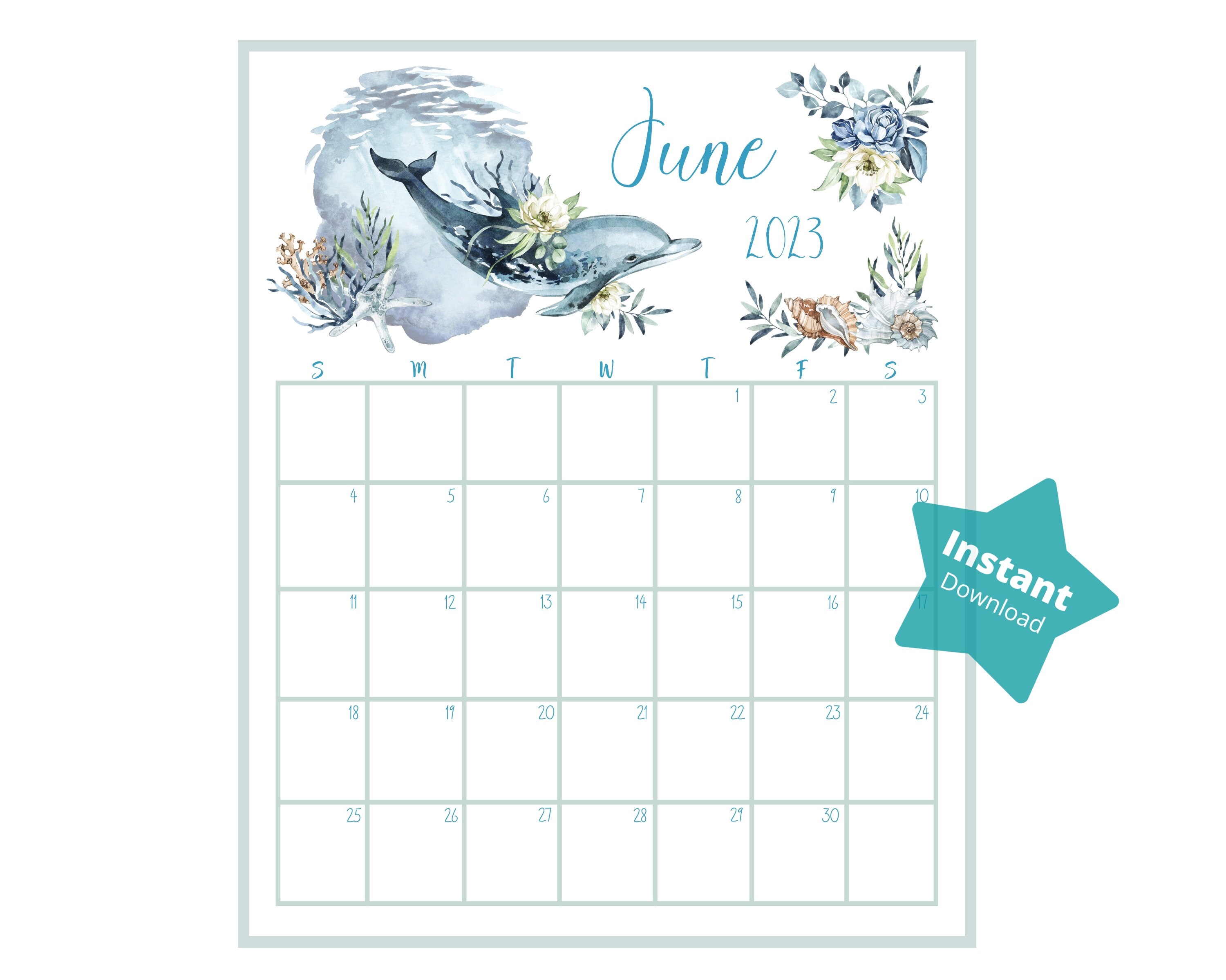 June 2023 Printable Calendar June 2023 Calendar Page Monthly - Etsy