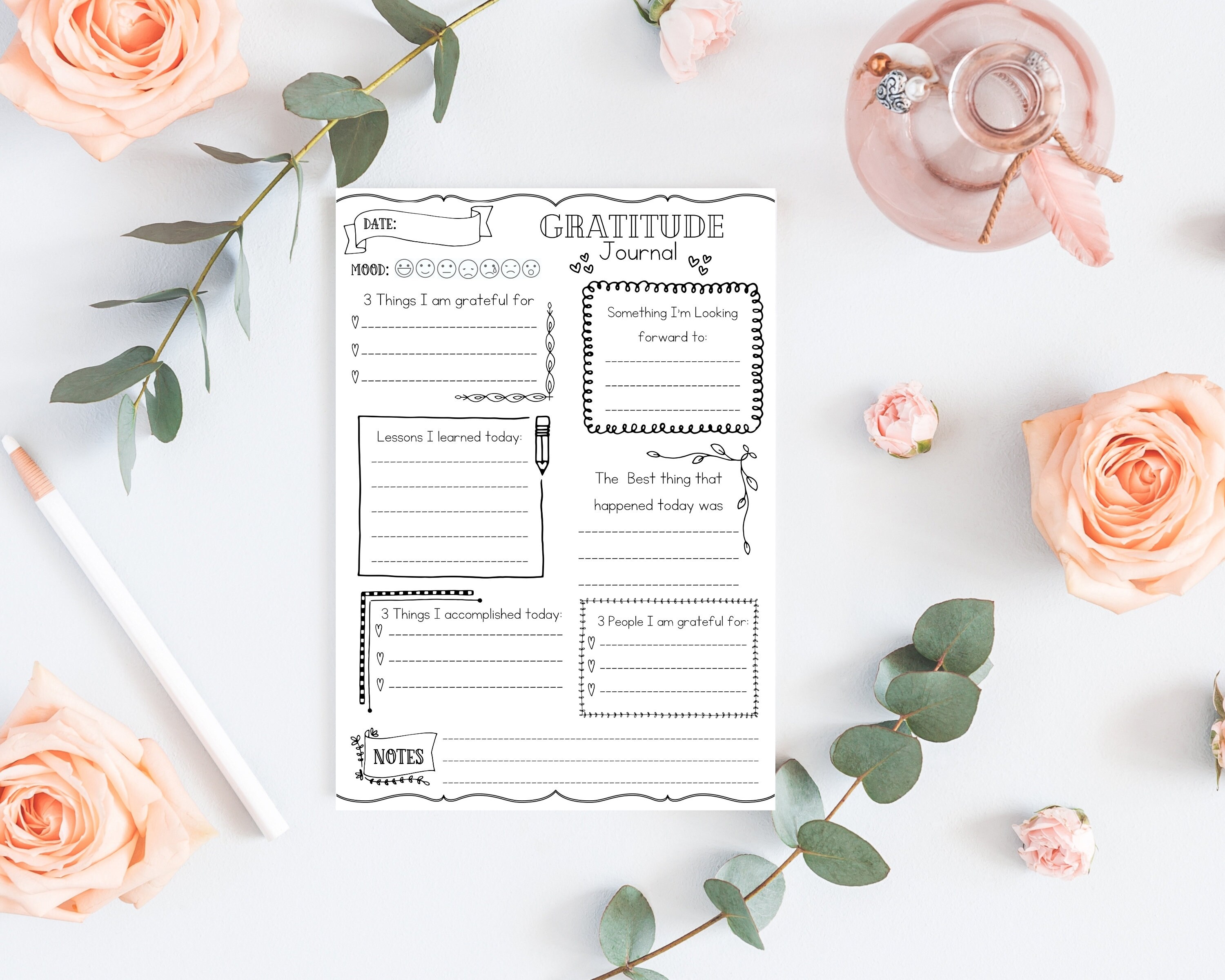 Daily Gratitude Journal Printable Gratitude Colouring Page | Etsy