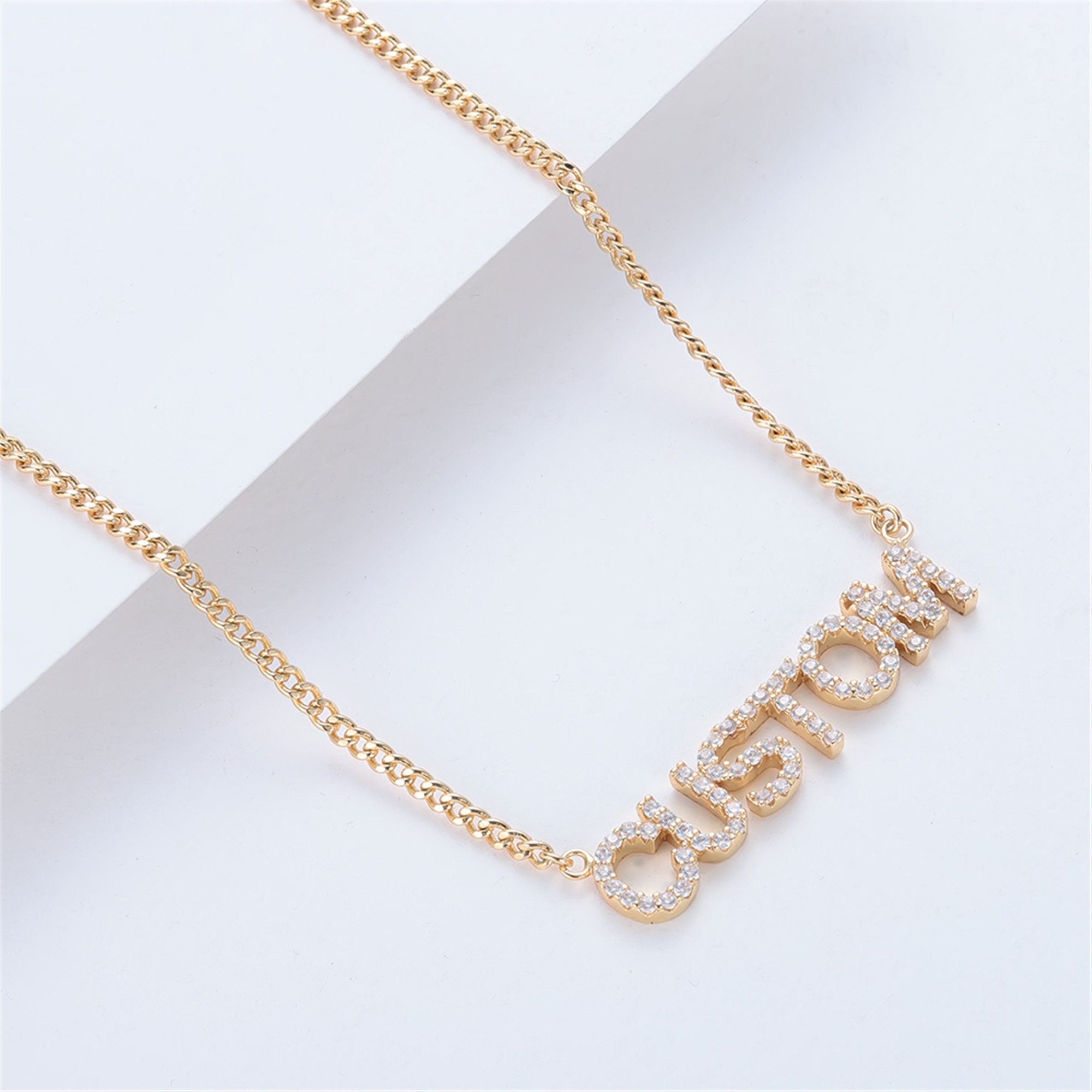 Diamond Name Necklace Custom Bling Necklace Diamond Letter - Etsy
