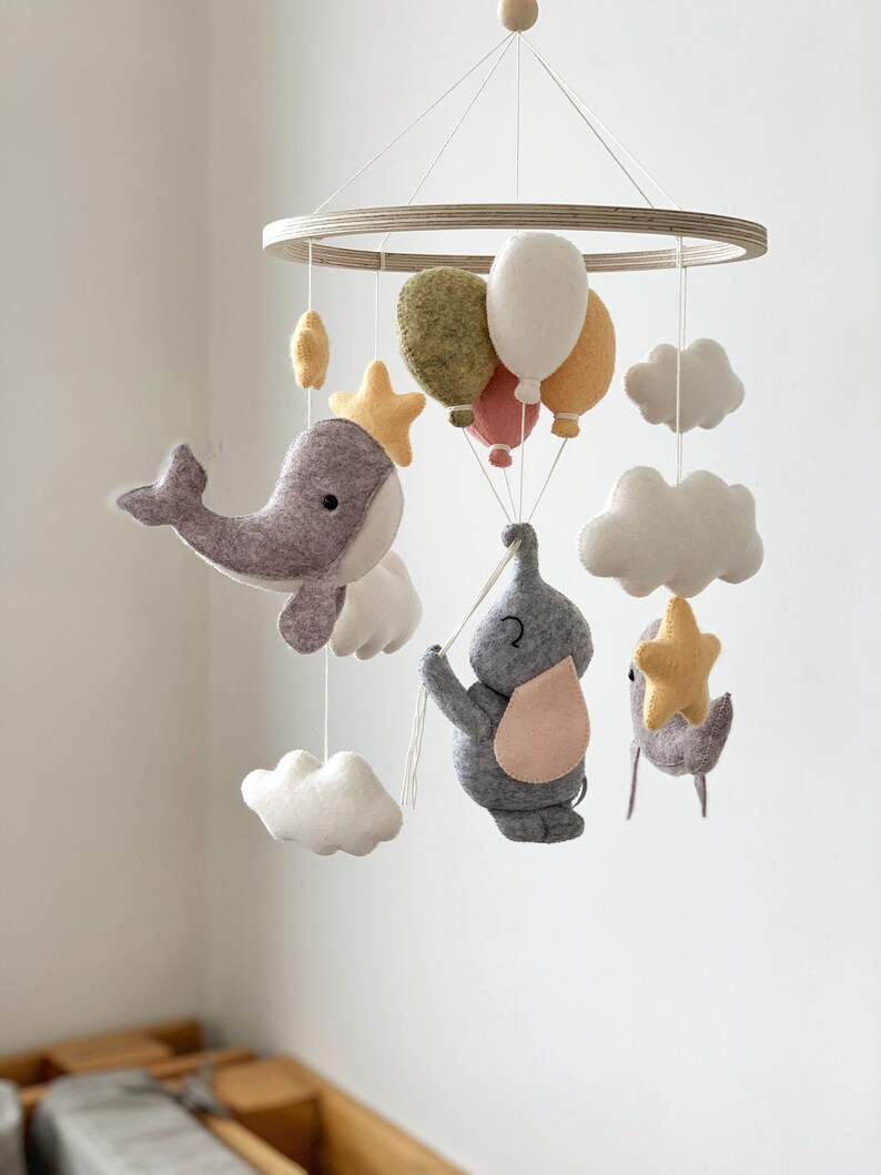 Elephant Baby Mobile, Whale Baby Mobile, Nursery Decor, Felt Boy Girl ...