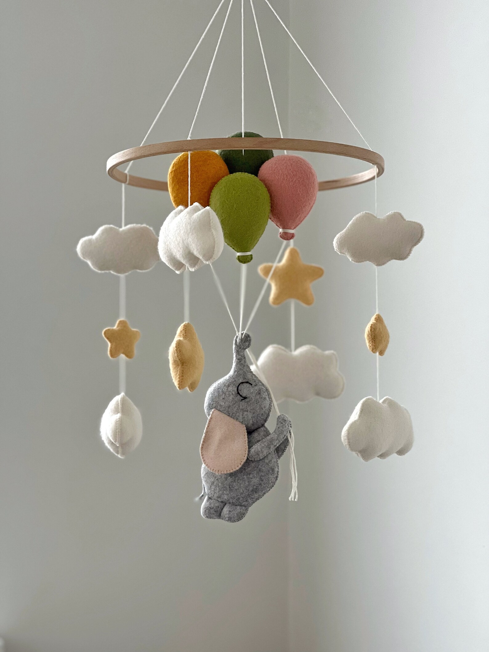 Felt Elephant Baby Mobile: Balloons, Clouds & Stars Nursery Decor - Etsy
