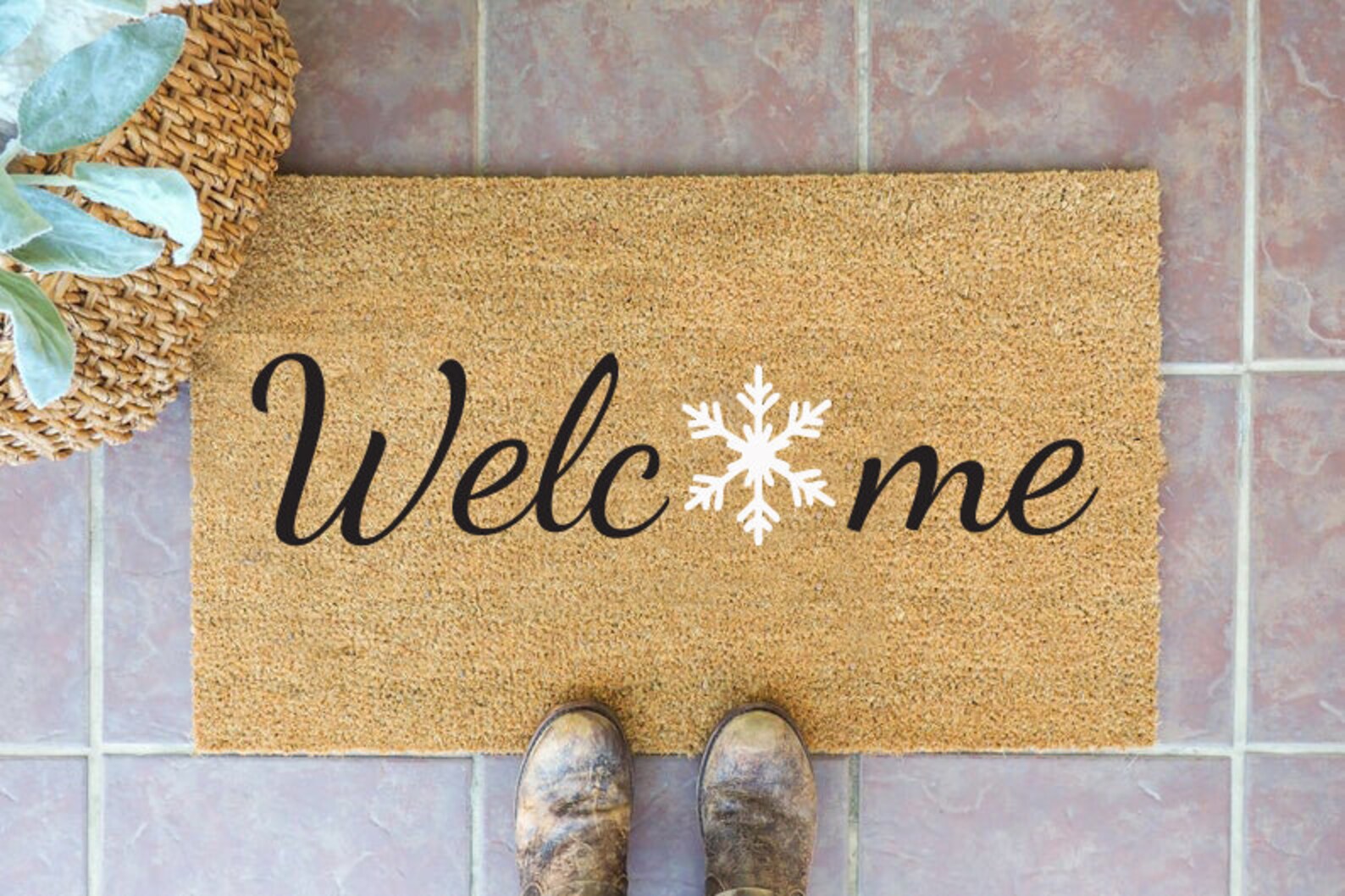 Welcome Snowflake Doormat Winter Doormat Welcome Mat | Etsy