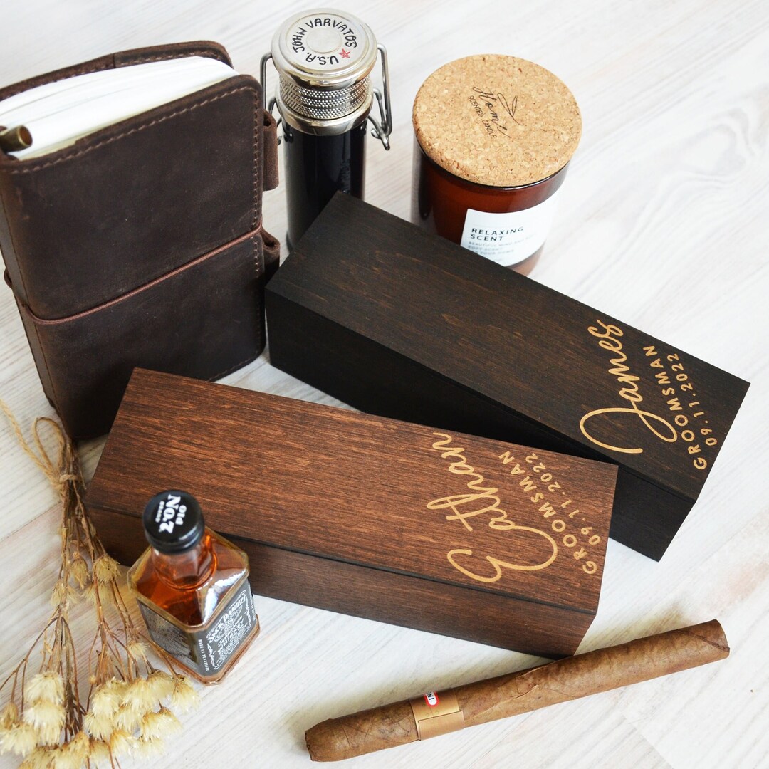 Small or Large Wooden Cigar Box for Groomsmen Gifts, Custom Engraved ...