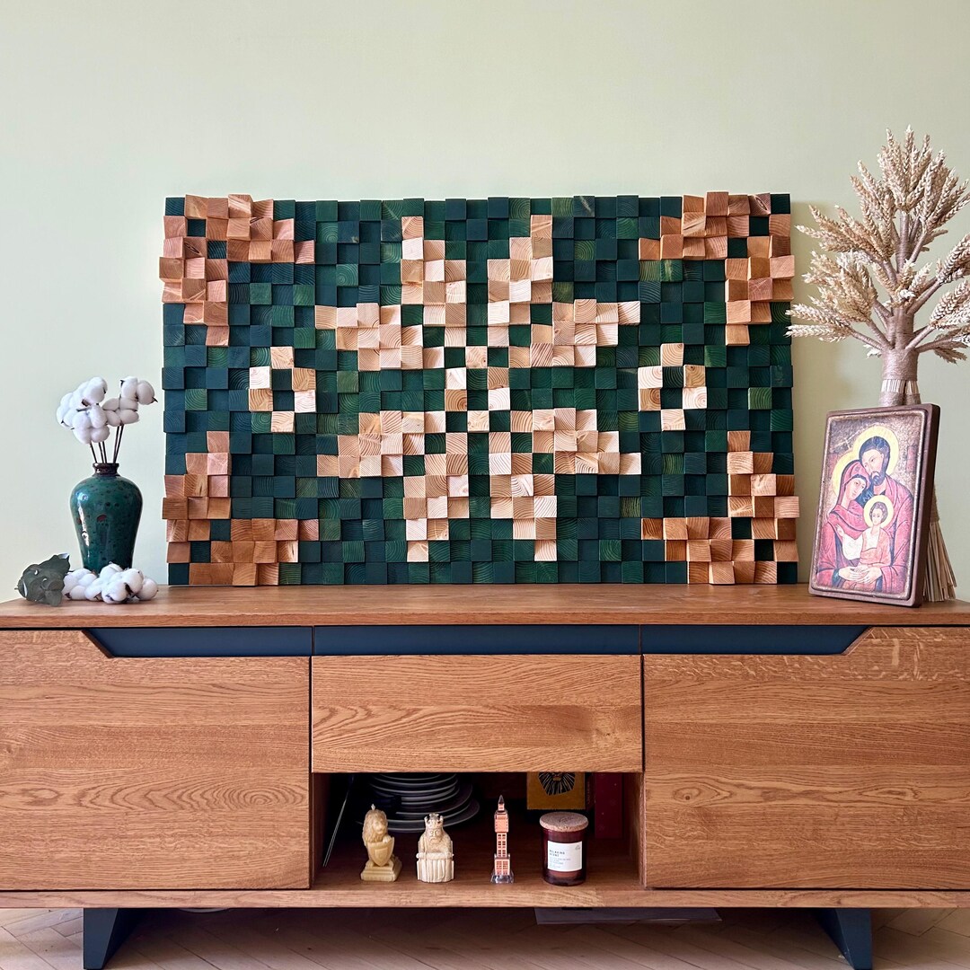 Reclaimed Wood Ukrainian Ornaments Wall Art Décor, 3d Sound Diffusor ...